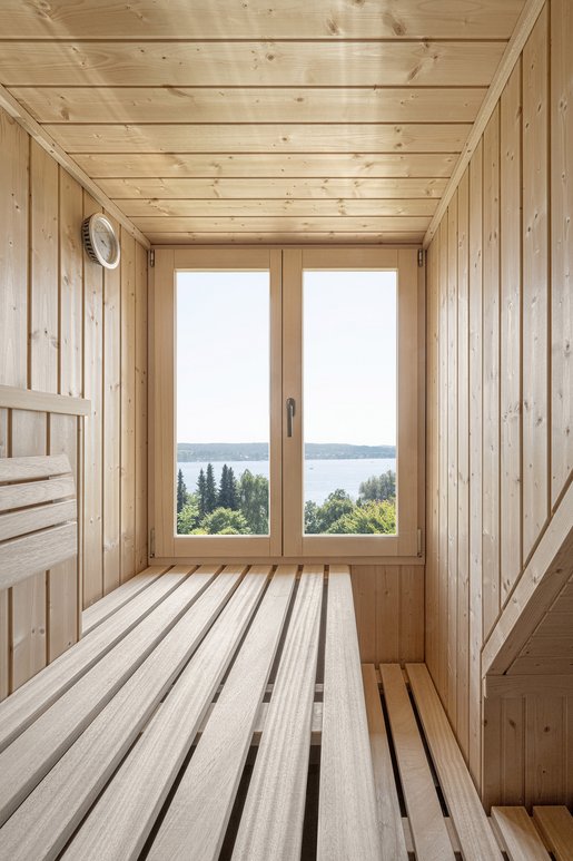 Elegantes Sauna Mit Fenster Bilder